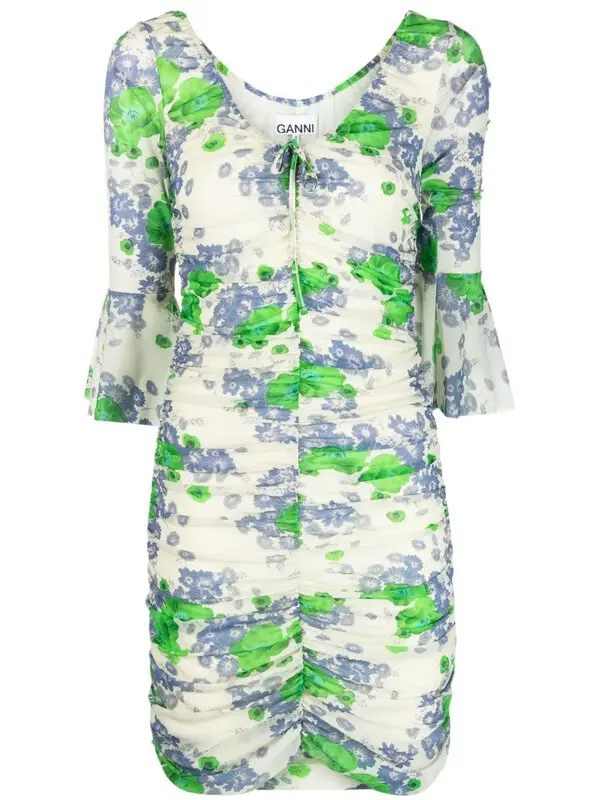 GANNI Floral-print Ruched Minidress