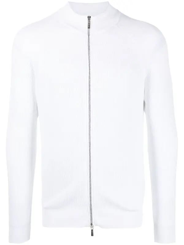 MOORER Zip-up Ribbed Sweatshirt - White