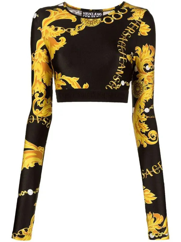 Versace Logo Couture-print Crop Top - Black