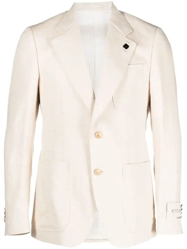 LARDINI Single-breasted Cotton-blend Blazer - Neutrals
