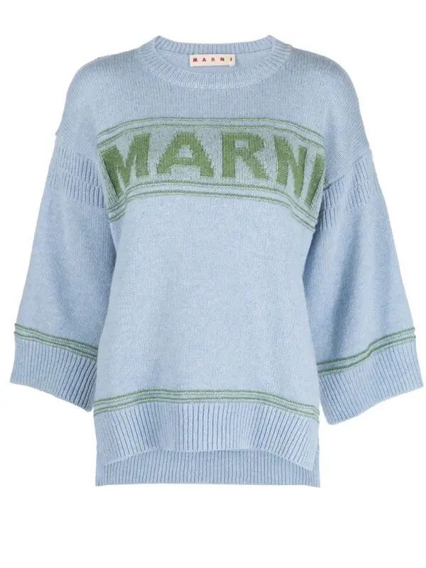 Marni Intarsia-logo Virgin Wool Sweater - Blue