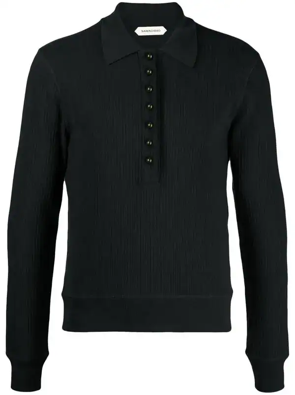 トップス NAMACHEKO knit polo shirt Namacheko Samira Ribbed-Knit Polo Shirt In Black - 48% Off
