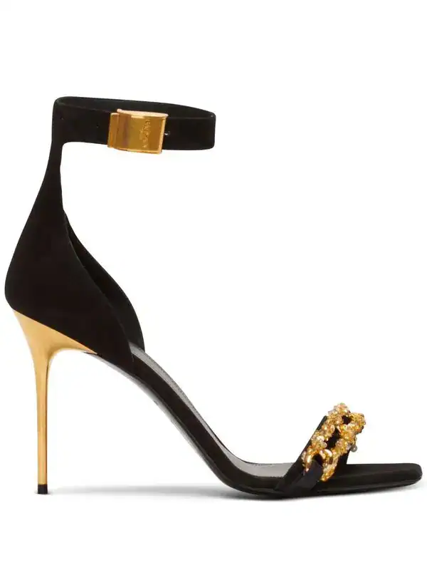Balmain 95mm Chain-Embellished Sandals In Black 40% Off