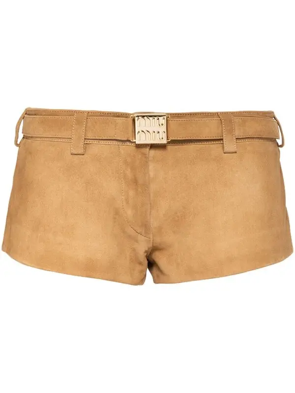 Miu Miu Belted Suede Shorts