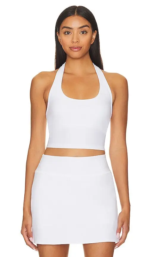 Beyond Yoga Spacedye Well Rounded Cropped Halter Tank In White
