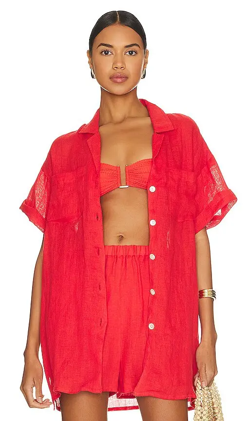 Vitamin A Playa Pocket Blouse - Hibiscus Ecolinen