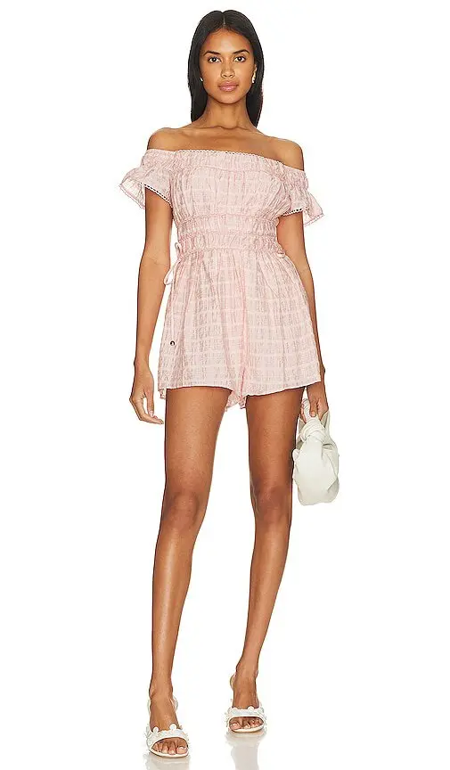 Tularosa Julianna Romper In Pink In Blush Pink Stripe 81% Off