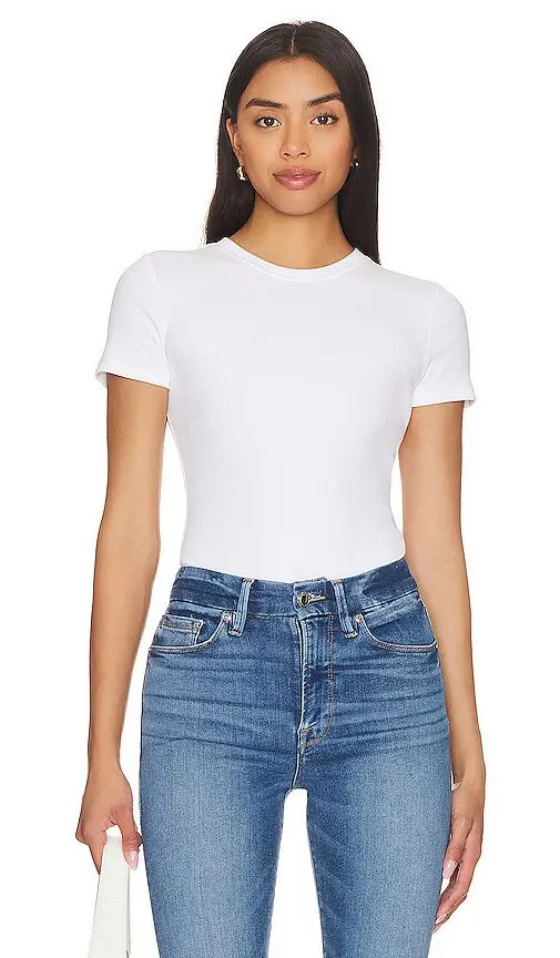 Good American Rib Fitted Tee Bodysuit - White001