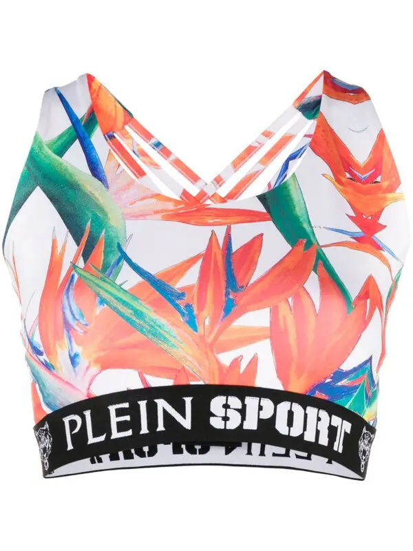 PLEIN SPORT Botanical-print Jogging Bra - White