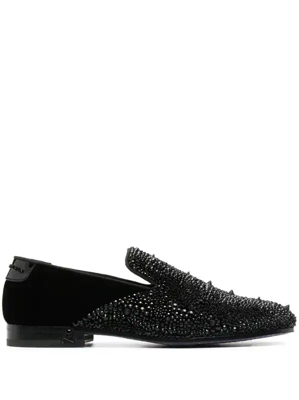 Buy Philipp Plein Rhinestone-embellished Velvet Loafers  display picture 1