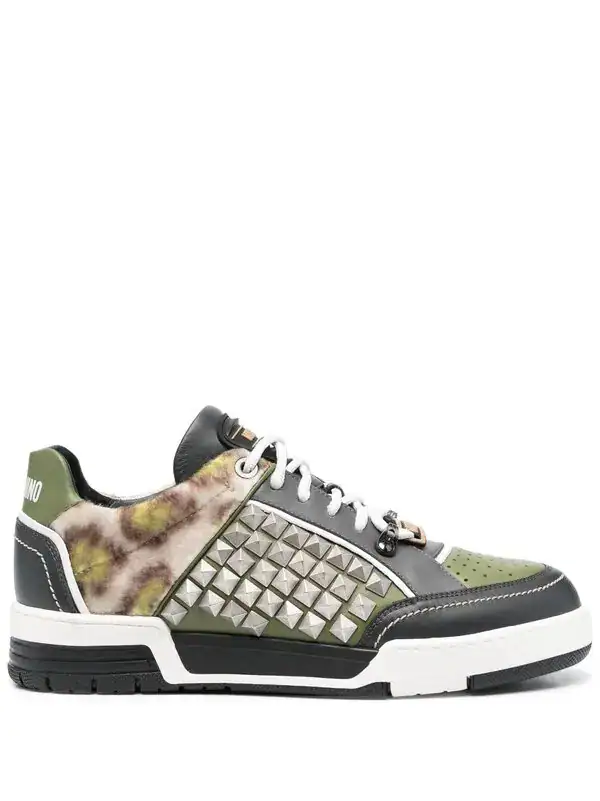 Moschino Stud-Embellished Low-Top Sneakers In Grey 60% Off - Main Image