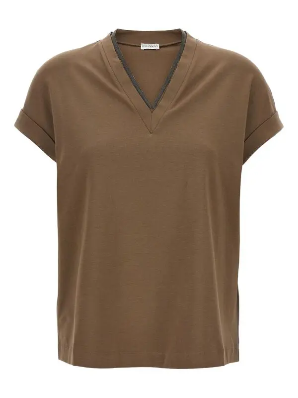 Brunello Cucinelli Cotton V-neck T-shirt - Brown