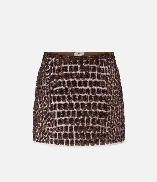 Elisabetta Franchi Slim-fit Tulle Skirt - Brown