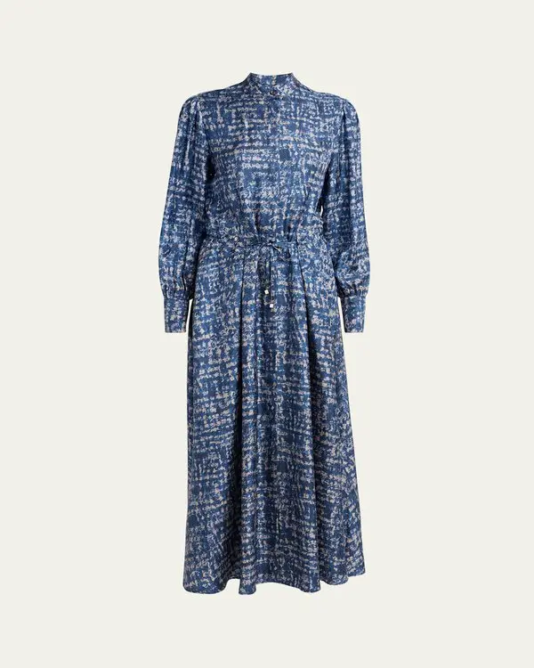Kiton Printed Silk Maxi Dress - Dk Blu Mult