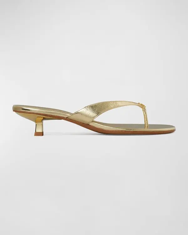 Tory Burch Capri Metallic KittenHeel Thong Sandals In Gold Editorialist 