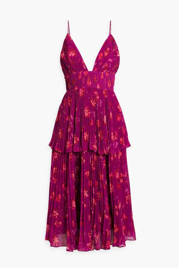 Amur Pleated Tiered Crepe De Chine Midi Dress In Magenta - 85% Off |  Editorialist