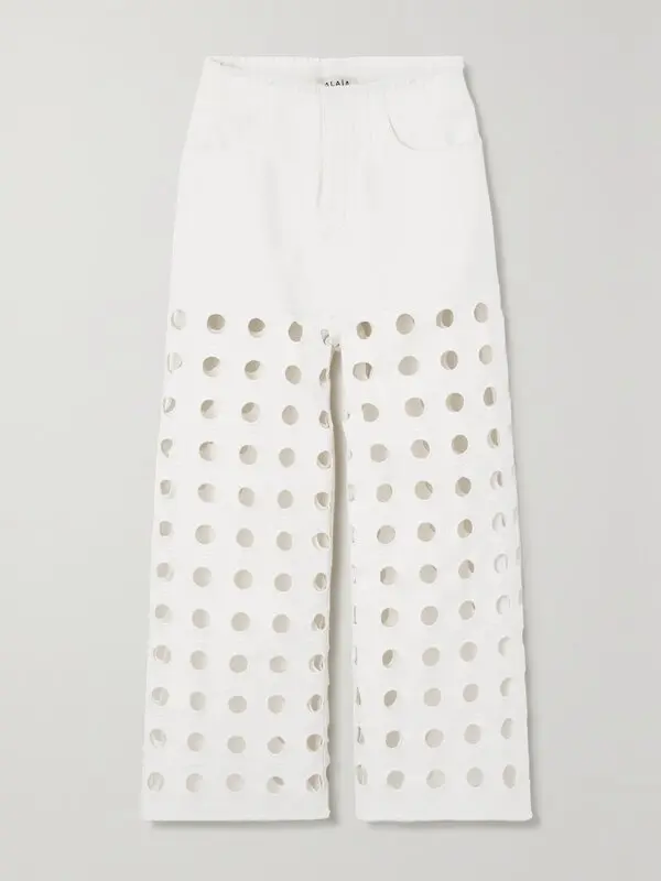 Alaïa Embroidered Laser-cut Low-rise Jeans - White