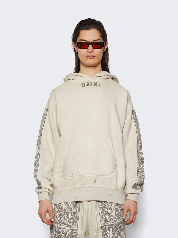 Saint Michael Hoodie Heavy round Neck Sweater Distressed Graffiti Destroyed Retro