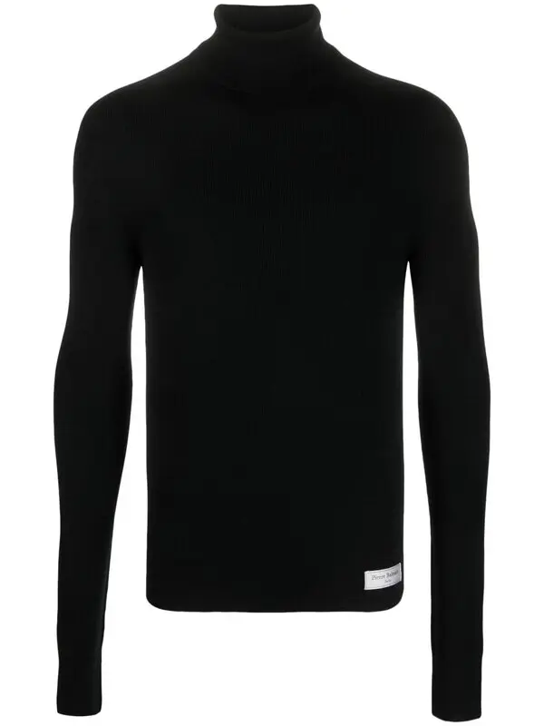 Balmain Logo-patch Ribbed-knit Jumper - Black
