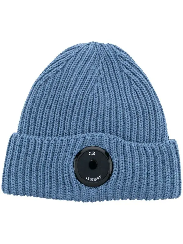 C.P. COMPANY Lens-detail Ribbed Wool Beanie - Blue
