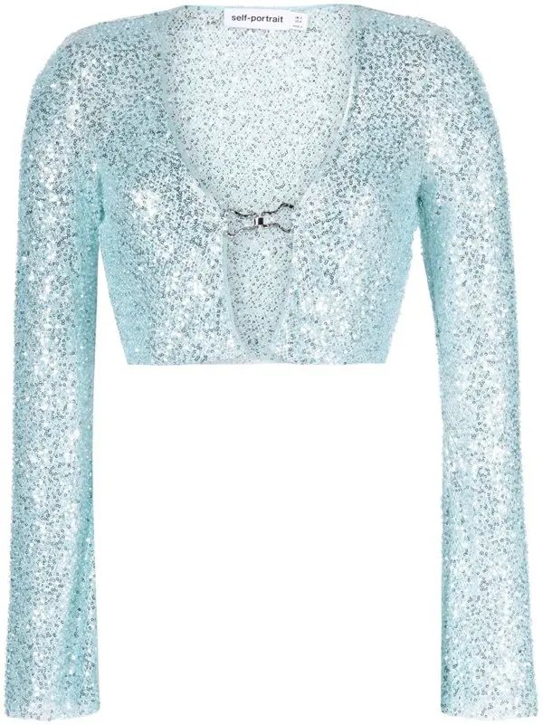 SELF-PORTRAIT Beaded Cropped Cardigan