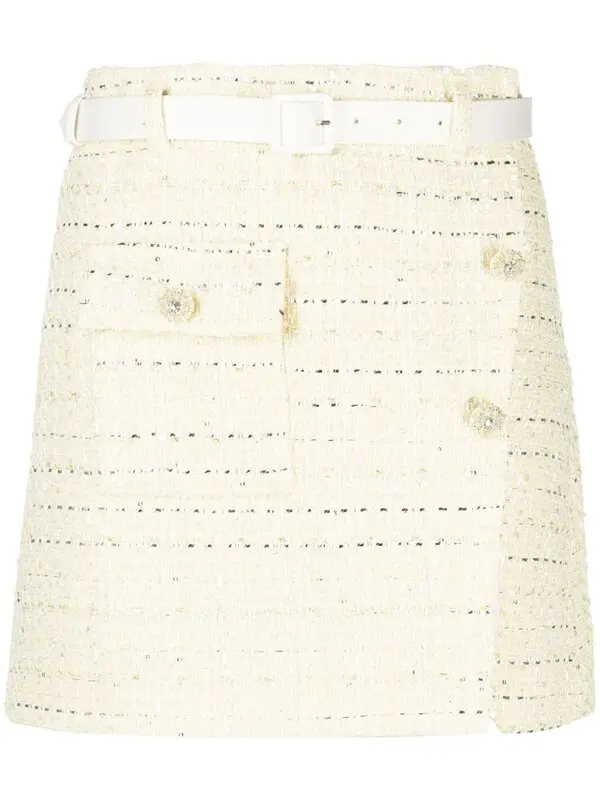 SELF-PORTRAIT Belted Bouclé Miniskirt