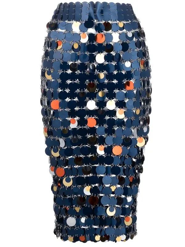 Rabanne Paillette-chainmail Pencil Midi Skirt - Blue