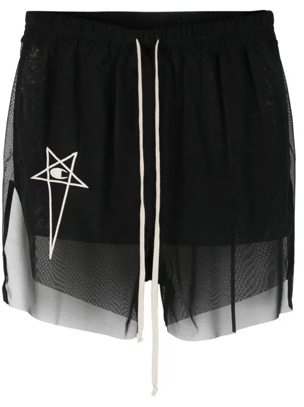 Rick Owens Logo-Ebroidered Sei-Sheer Shorts In Black - 48% Off ...