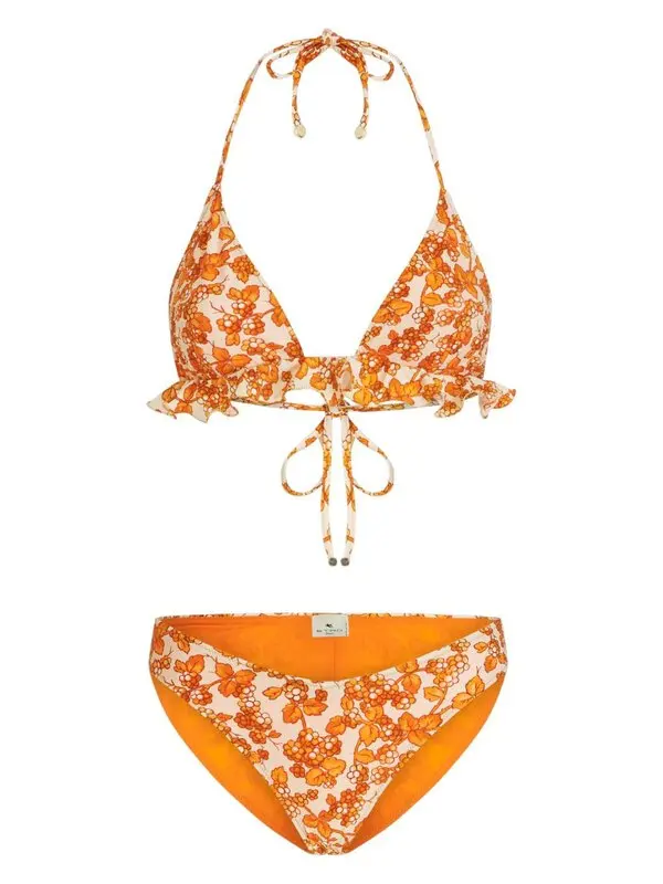 Etro Berry-print Triangle Bikini - Orange