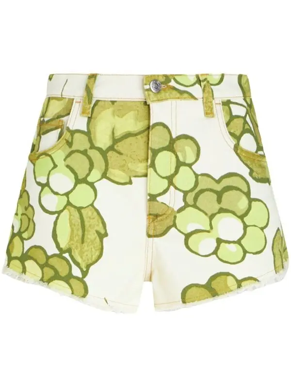 Etro Berry-print Denim Shorts - Green