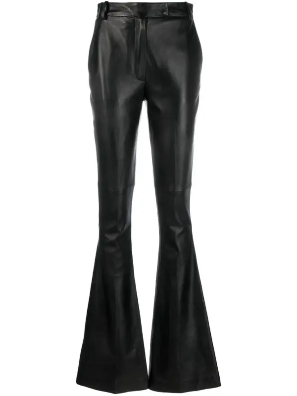 Attico Flared Leather Trousers - Black