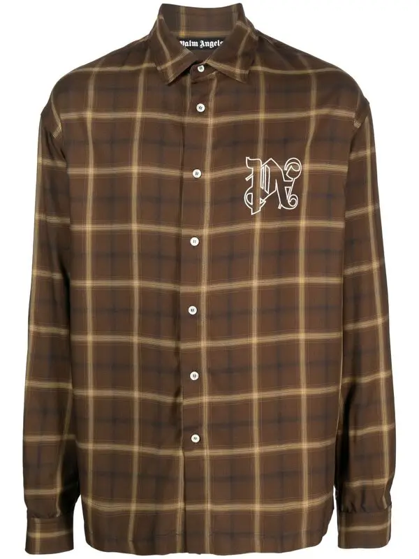 Palm Angels Pa Monogram-print Checked Shirt - Brown