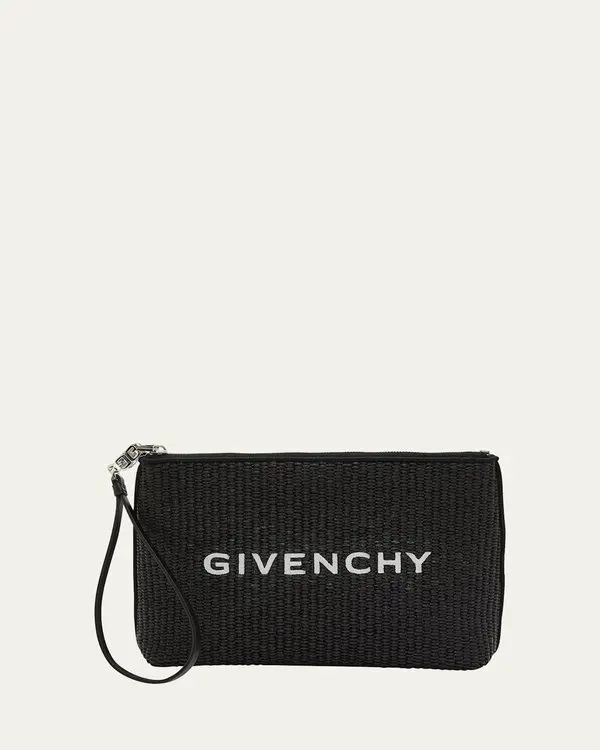 Givenchy Travel Zip Top Raffia Pouch - Black