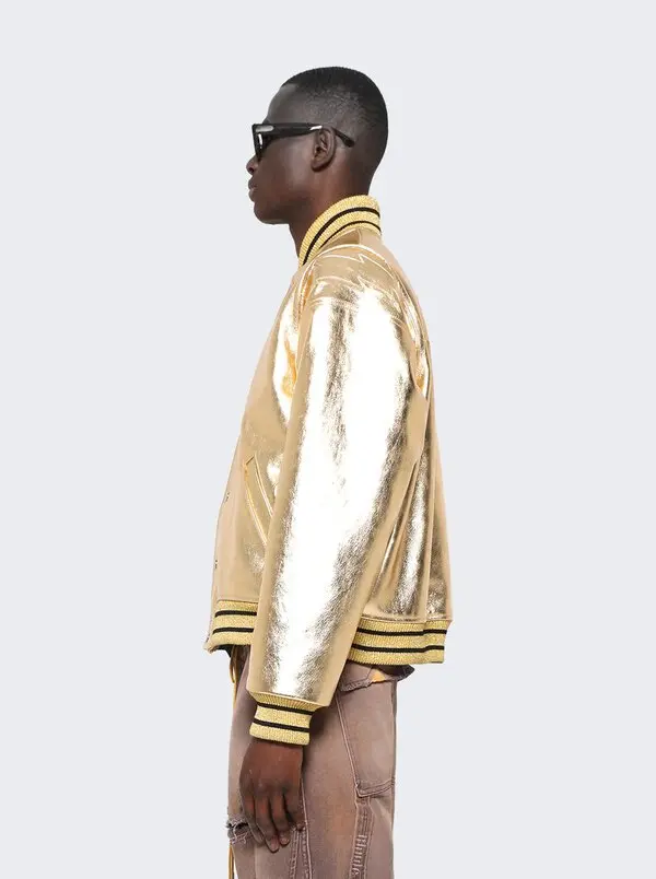 Rhude Metallic Leather Bomber Jacket - Gold | Editorialist