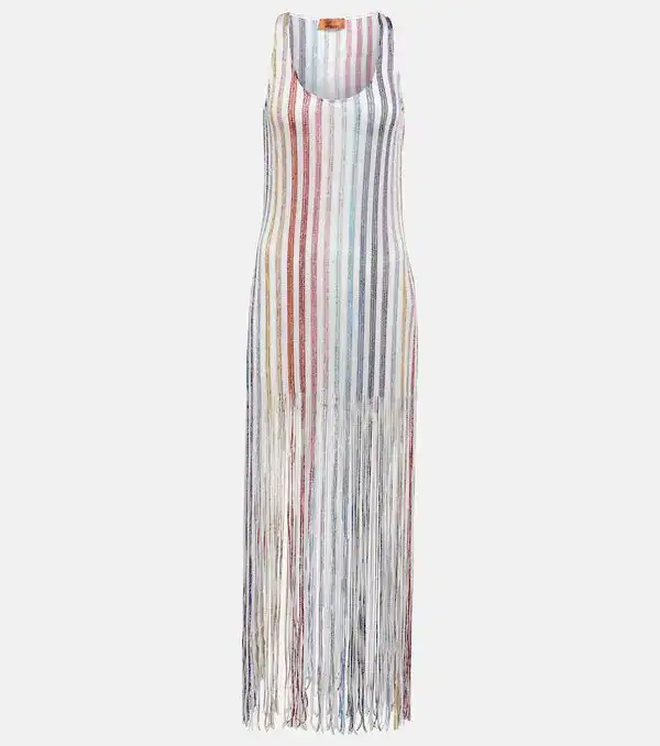 missoni striped plunge knit coverup fringe midi dress Missoni Tubular Fringe Coverup In Multi - 53% Off
