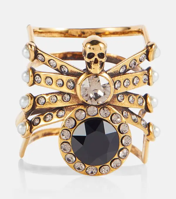 Alexander Mcqueen Spider Embellished Ring Gold Editorialist