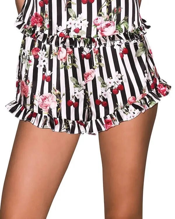 Fleur Du Mal Ruffle Hem Sleepwear Shorts - Cherry Rose