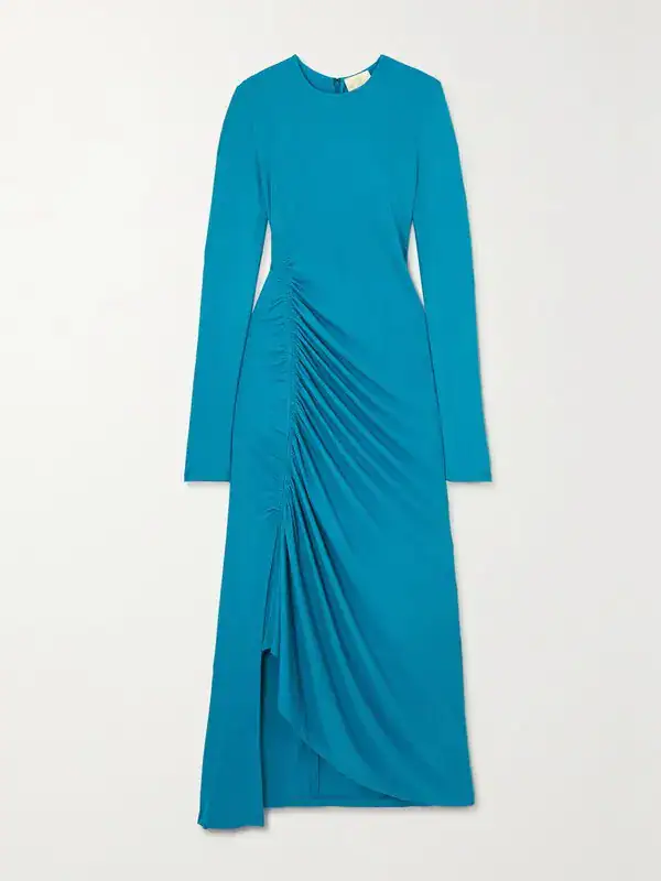 Givenchy Ruched Knitted Maxi Dress - Blue - 60% Off | Editorialist