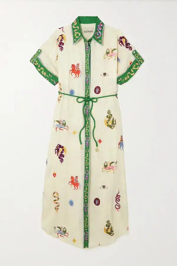 almais seeker printed linen midi dress Alemais Seeker Printed Midi Shirt Dress In Multi - 50% Off