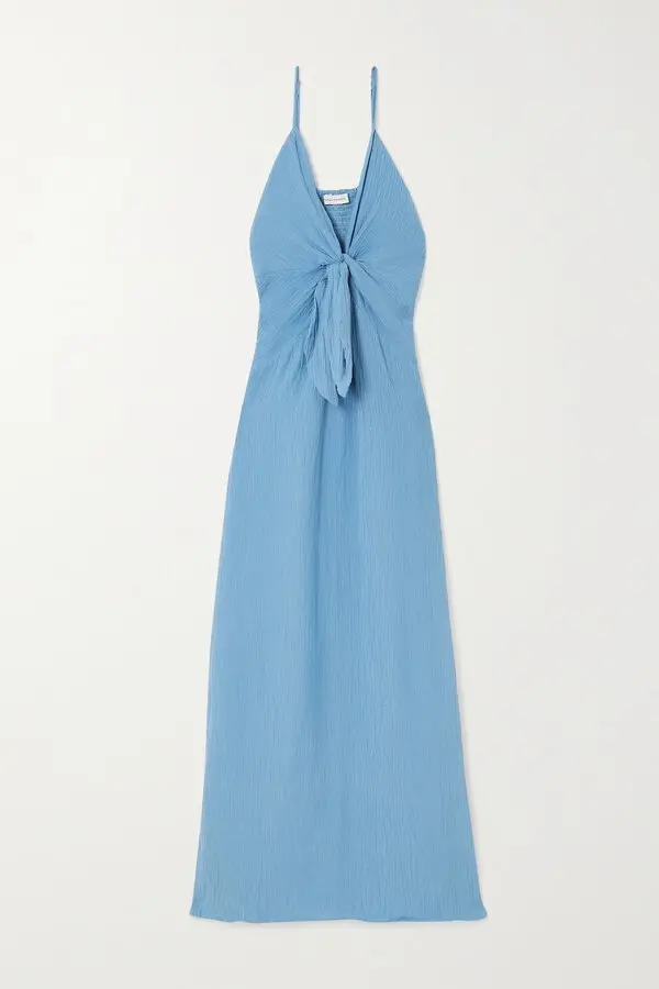 Faithfull The Brand Net Sustain Verona Twist-Front Midi Dress In Blue - 50%  Off | Editorialist