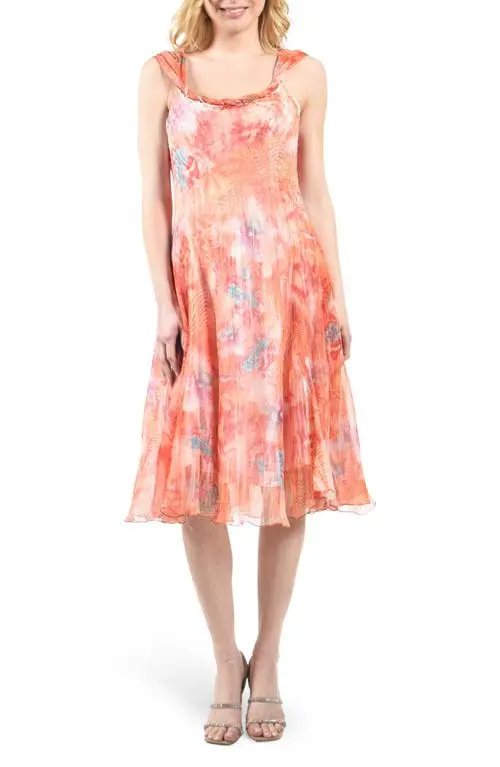 Komarov Scarf Charmeuse & Chiffon A-line Cocktail Dress - Aloha Sunrise