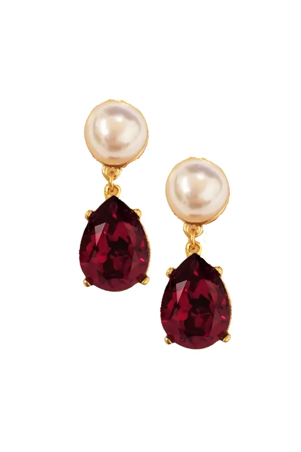 KENNETH JAY LANE Pearl & Ruby Teardrop Earrings