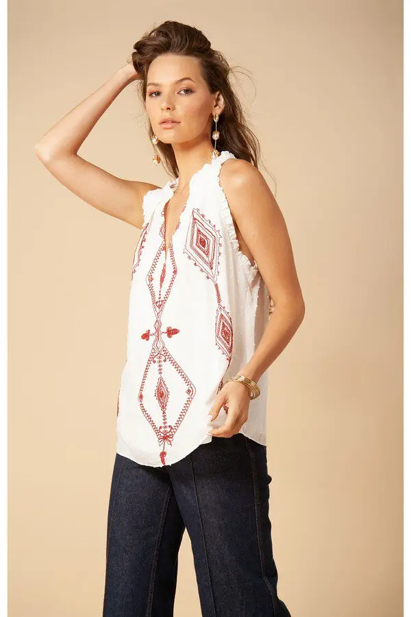 Hale Bob Evian Embroide Halter Top - Green