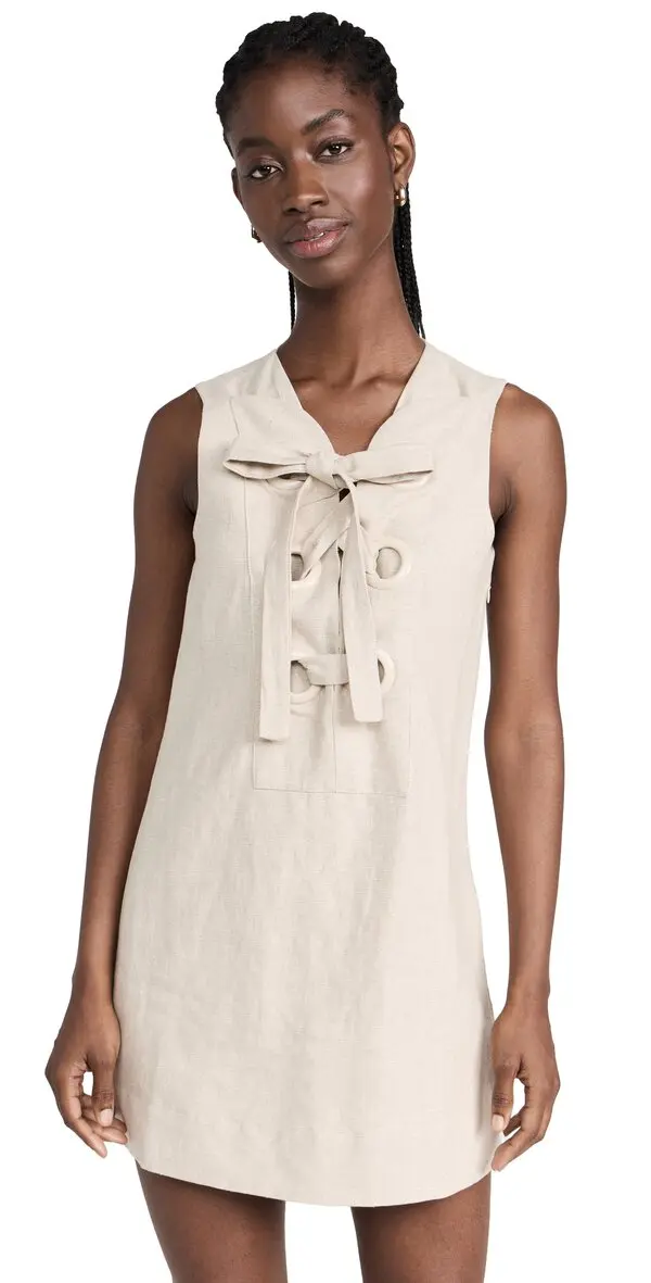 English Factory Linen Lace Up Front Dress