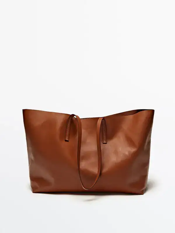 Massimo Dutti Nappa Tote In Leather 30% Off Editorialist