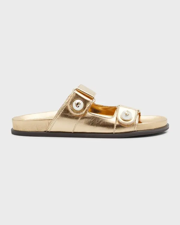 JIMMY CHOO Fayence Metallic Slide Sandals - Gold