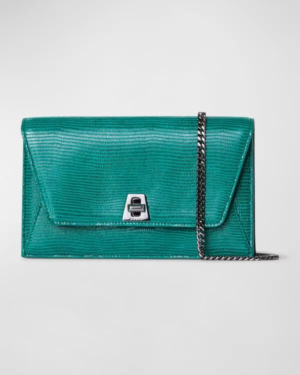 Akris Anouk Lizard-print Clutch Bag With Chain - Emerald