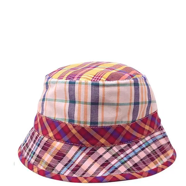 MADISON MAISON Cotton Small Brim Plaid Hat - Red | Editorialist