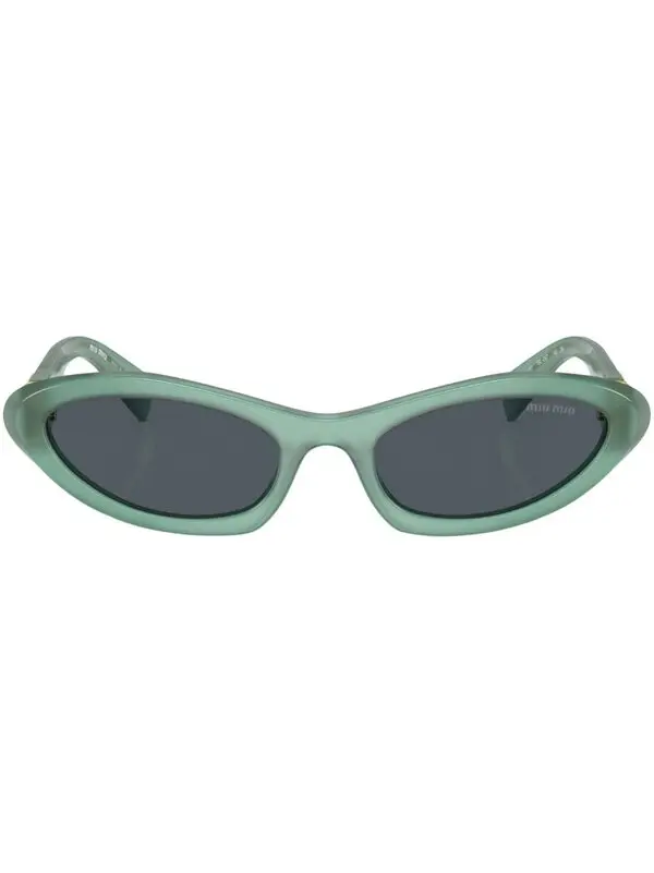 Miu Miu Logo-plaque Oval-frame Sunglasses - Blue