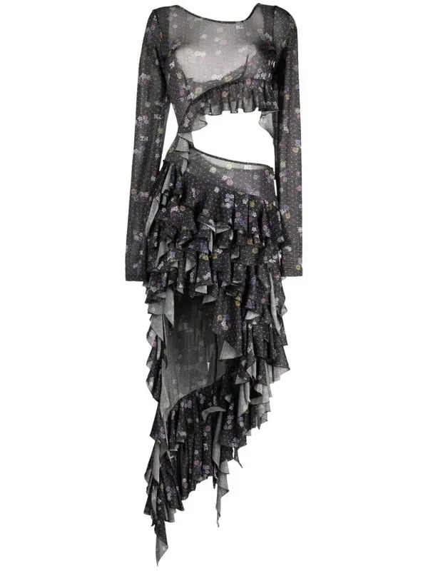 Natasha Zinko Ruffled Cut-out Midi Dress
